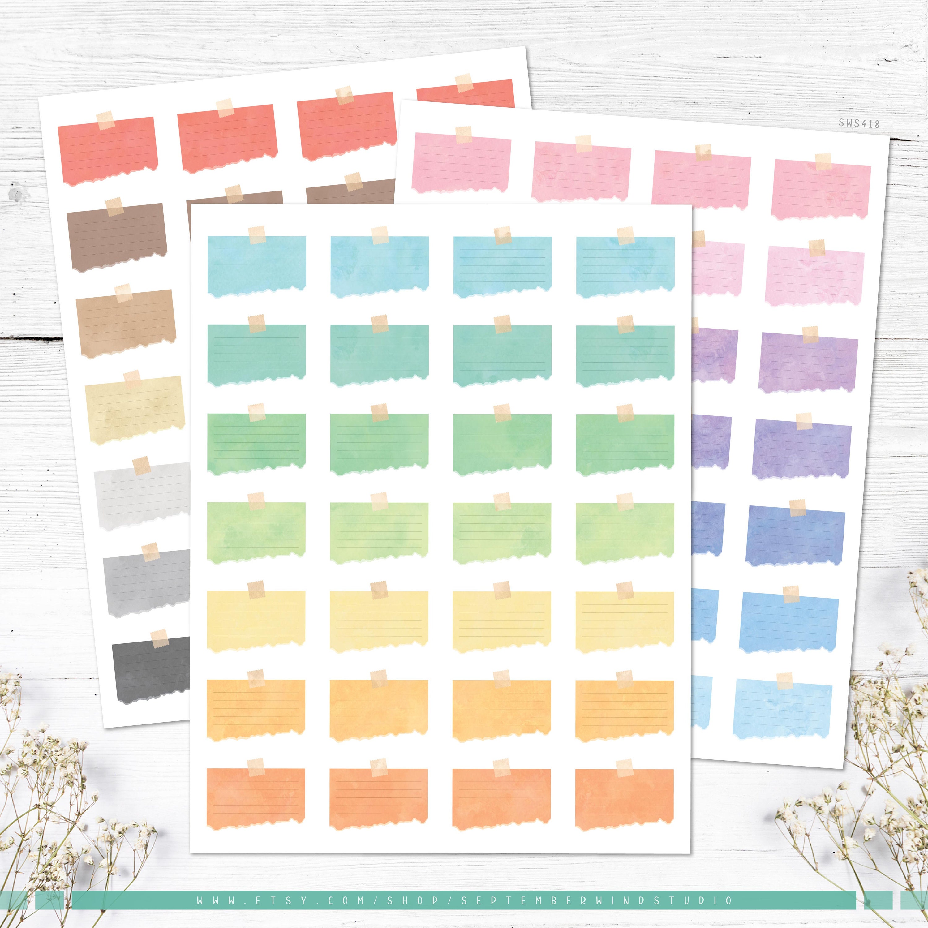 Watercolor Sticky Notes Planner Stickers: Printable & Digital (PDF ...