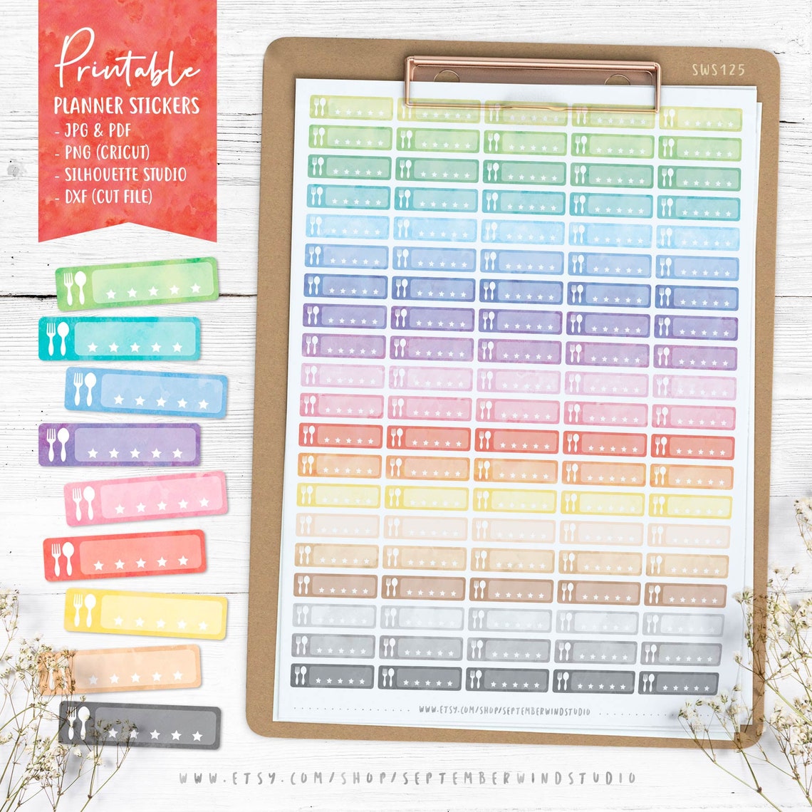 Meal Printable Planner Stickers Watercolor Meal Stickers - Etsy