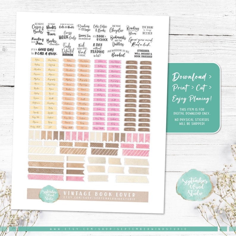 Book Lover Planner Stickers: Printable & Digital (PDF, Cricut ...