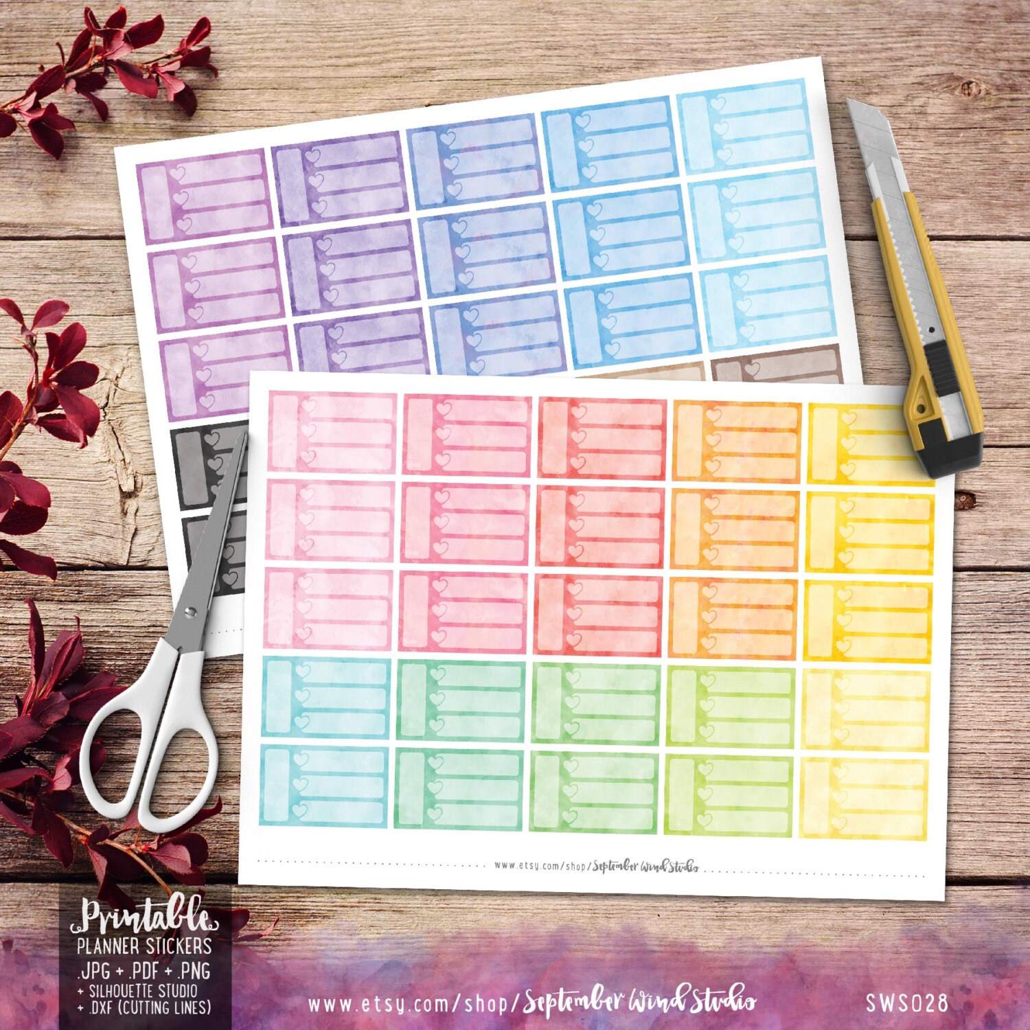 Watercolor Blank Checklist Printable Planner Stickers to Do - Etsy