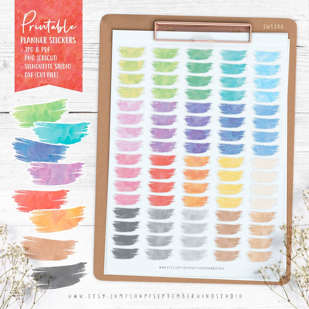 Brush Stroke Printable Planner Stickers, Watercolor Brush Stickers ...