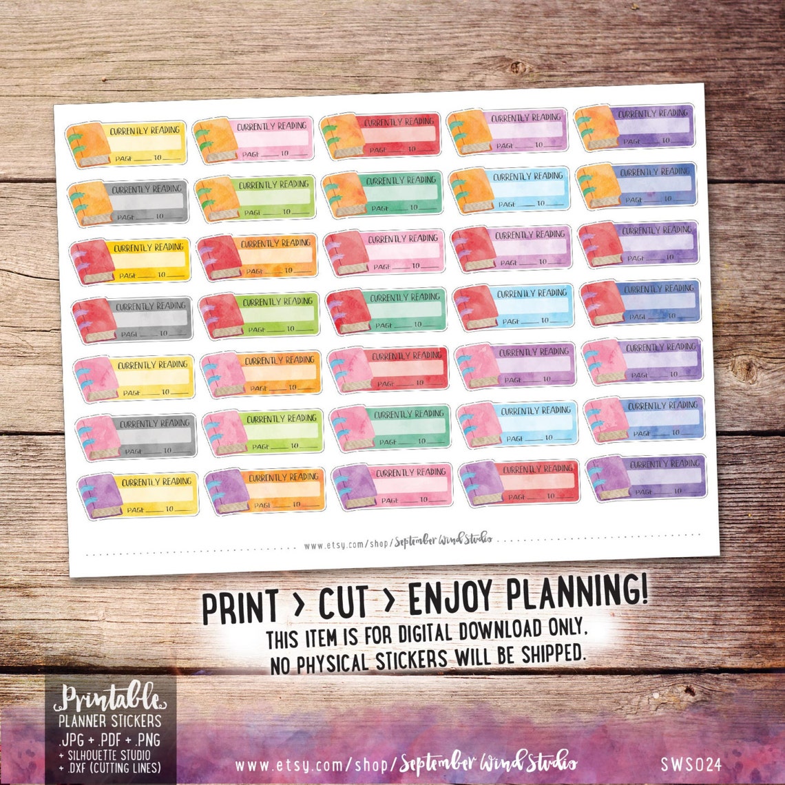 Reading Printable Planner Stickers Watercolor Reading - Etsy