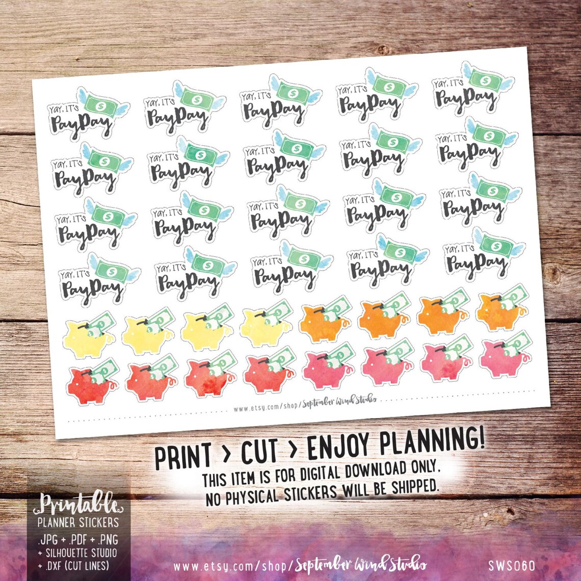 Payday Printable Planner Stickers Watercolor Payday Stickers | Etsy