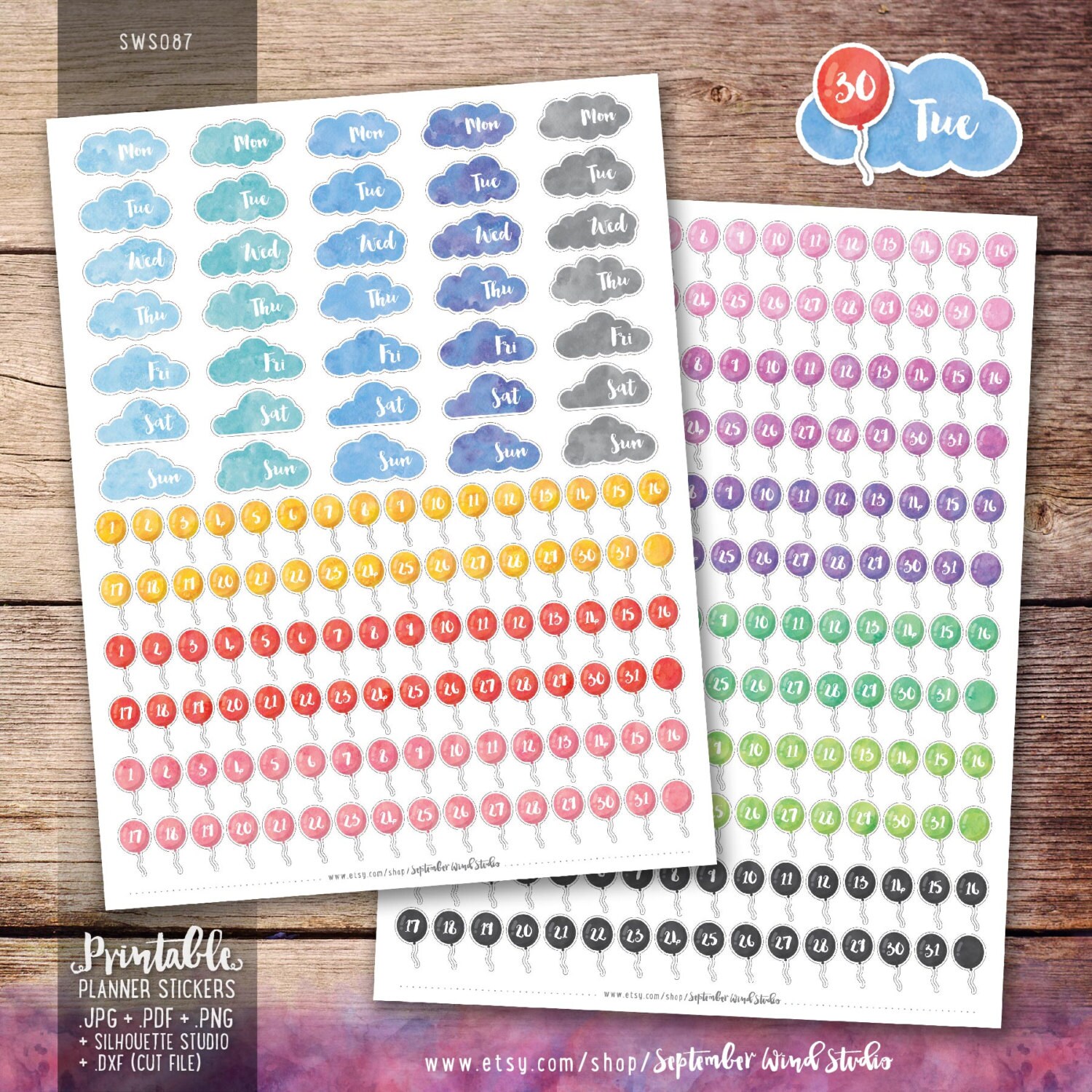 Date Cover Printable Planner Stickers Watercolor Stickers | Etsy