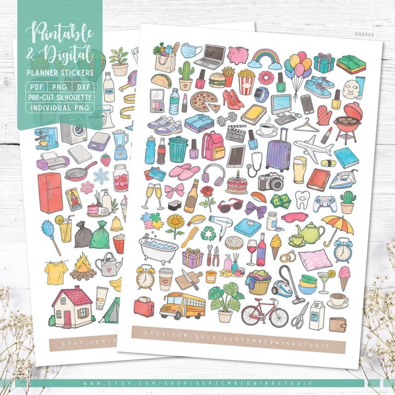 Everyday Icons Planner Stickers: Printable & Digital (PDF, Cricut ...