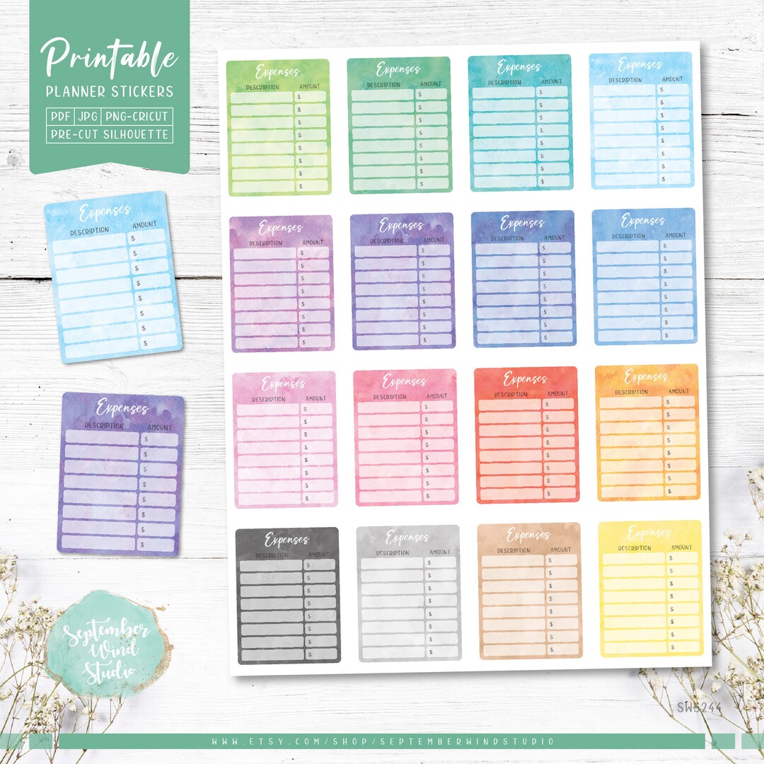 Expenses Printable Planner Stickers, Watercolor Stickers, Erin Condren ...