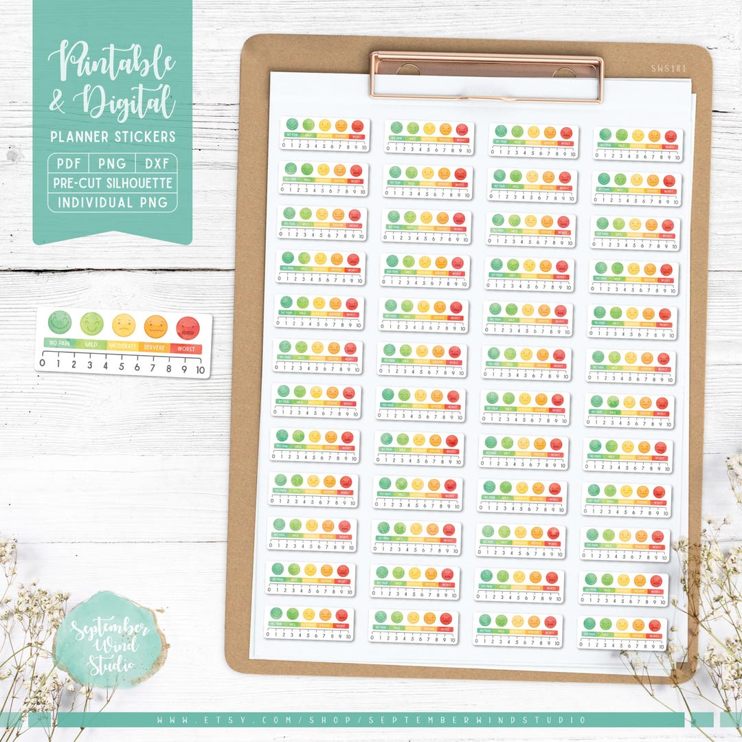 Pain Measurement Scale Printable & Digital Planner Stickers, Period ...