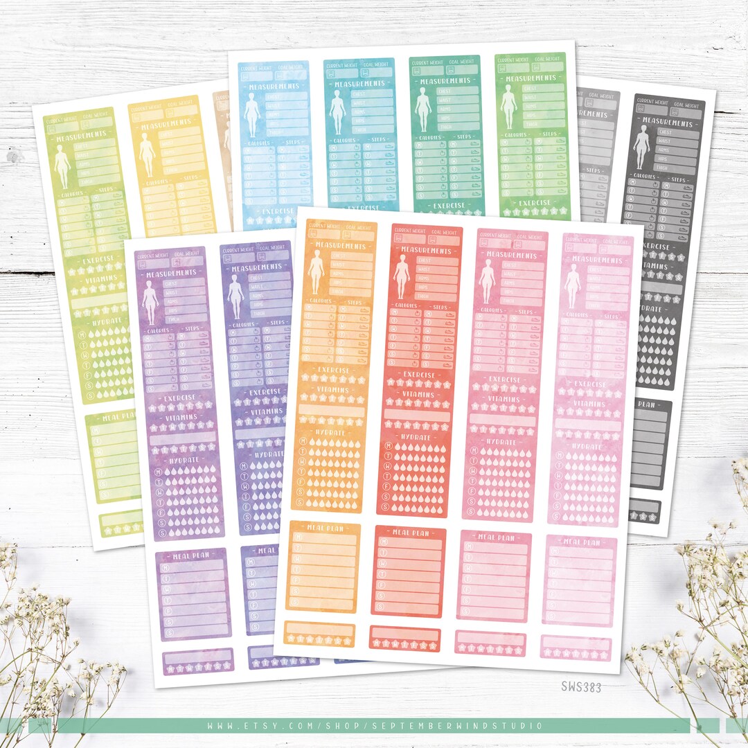 Fitness Sidebar Printable Planner Stickers, Meal Plan Stickers, Hydrate ...