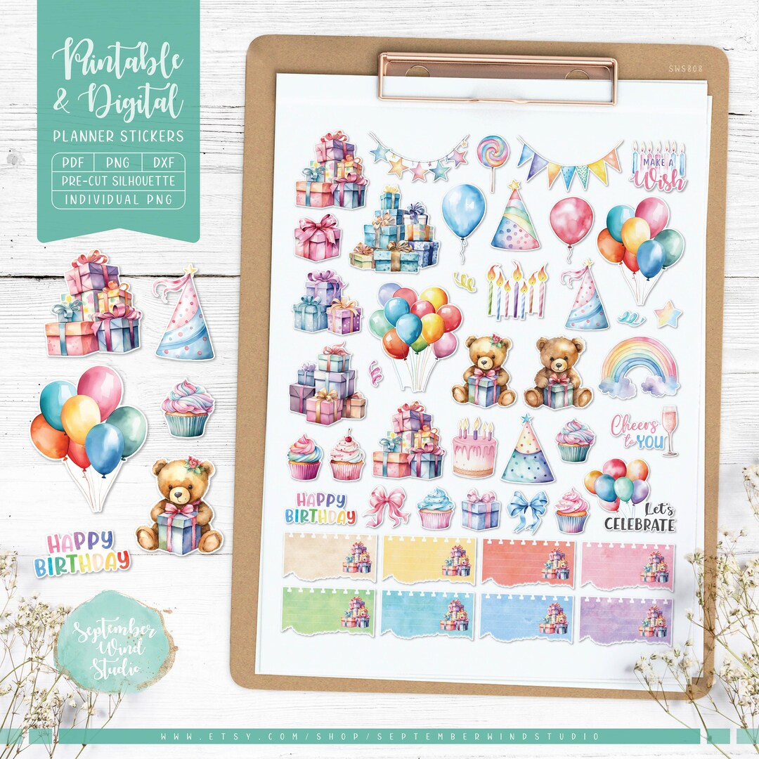 Birthday Party Planner Stickers: Printable & Digital (PDF, Cricut ...