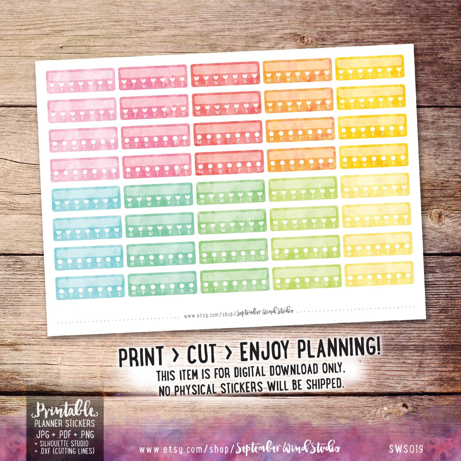 Daily Habits Printable Planner Stickers Watercolor Daily | Etsy