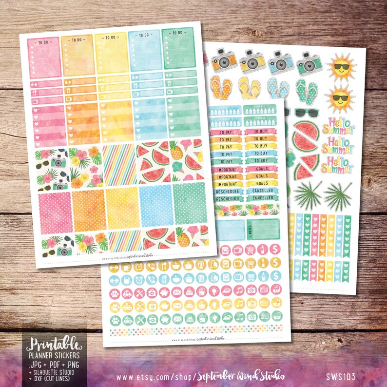 Summer Printable Planner Stickers Summer Stickers Weekly | Etsy