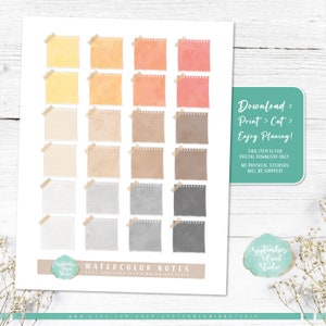 Notes Printable Planner Stickers, Sticky Notes, Watercolor Note ...