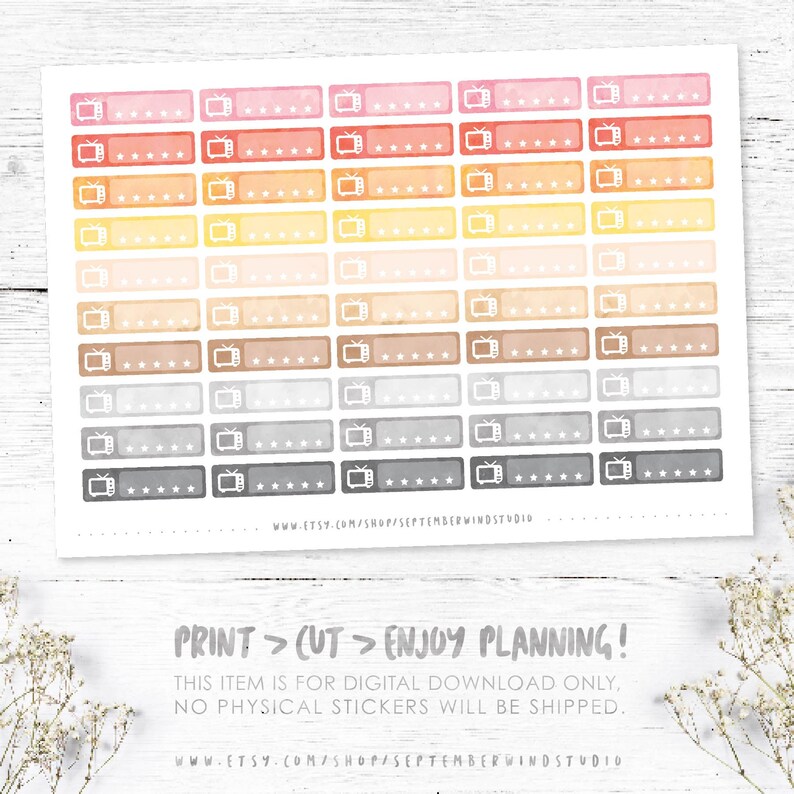 TV Movie Printable Planner Stickers Watercolor TV Movie - Etsy