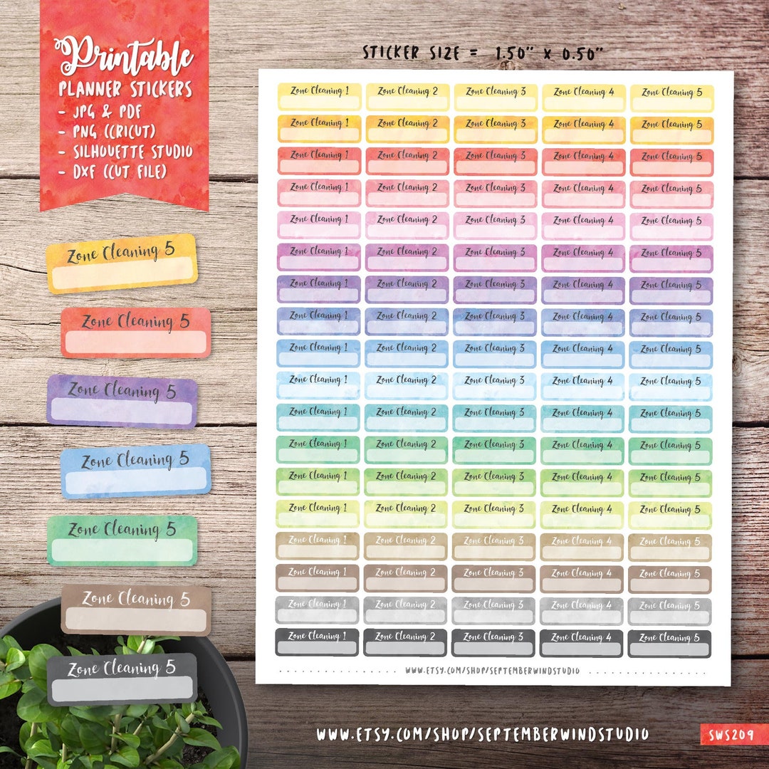Zone Cleaning Printable Planner Stickers, Cleaning Stickers, Watercolor ...