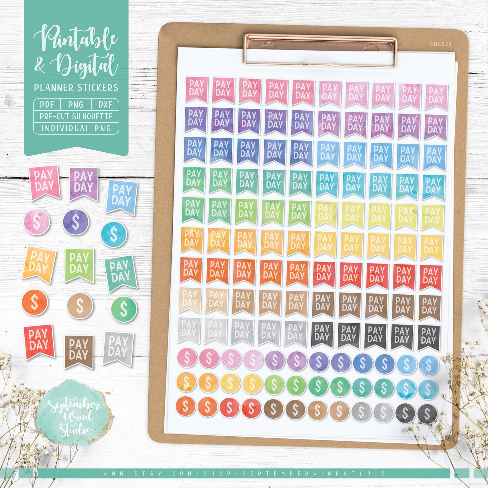 Payday Planner Stickers: Printable & Digital (PDF, Cricut PNG ...