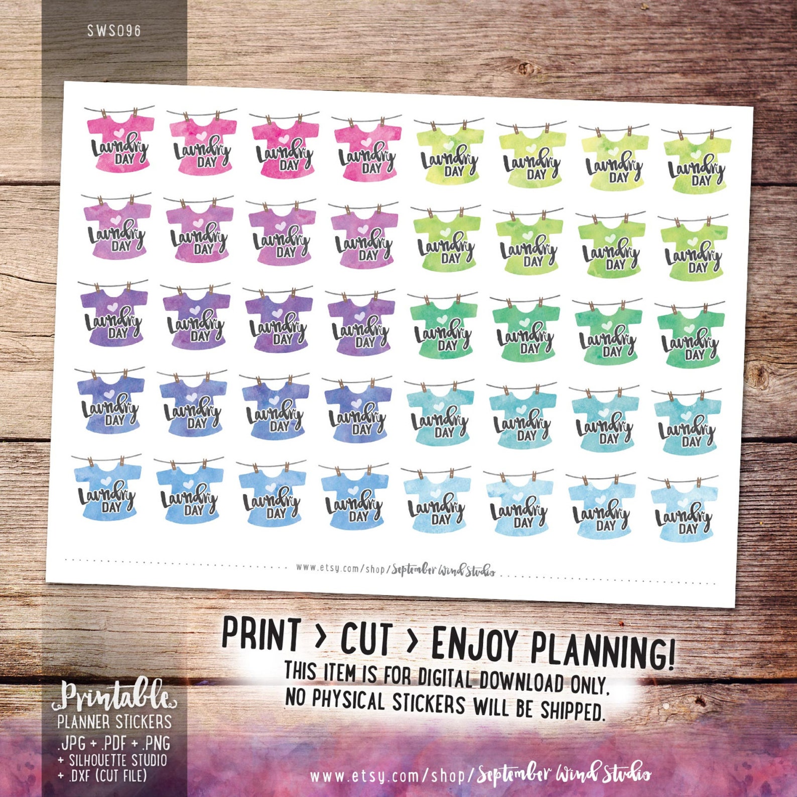 Laundry Day Printable Planner Stickers Watercolor Stickers | Etsy