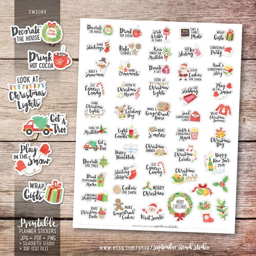 Christmas Countdown Printable Planner Stickers Watercolor - Etsy