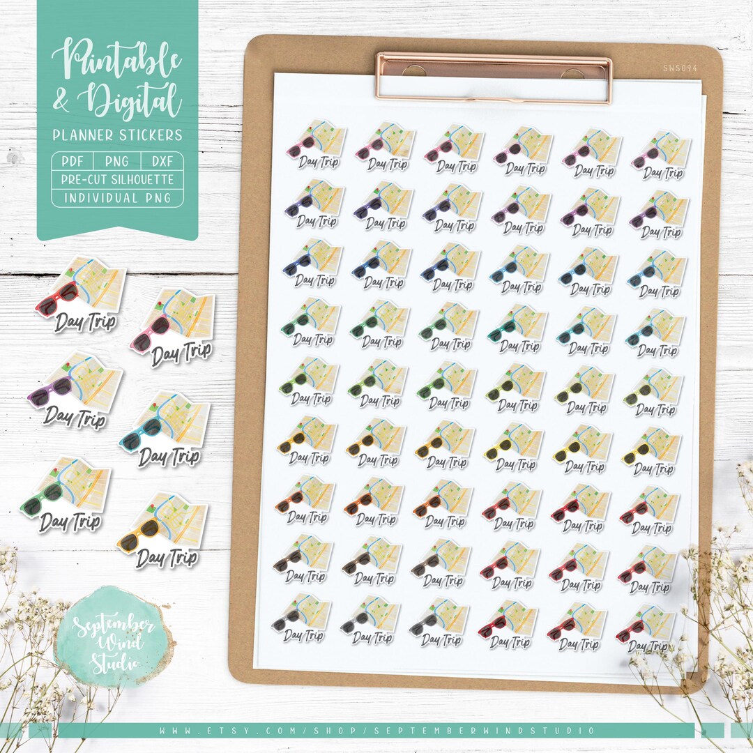Day Trip Printable Planner Stickers, Day Trip Digital Stickers, Travel ...