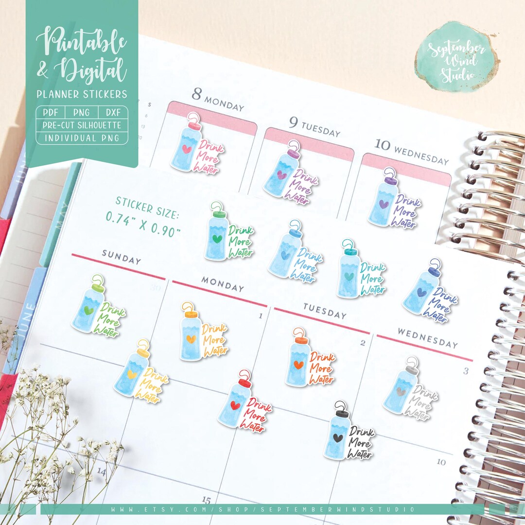 Drink More Water Printable Stickers, Drink More Water Digital Stickers ...