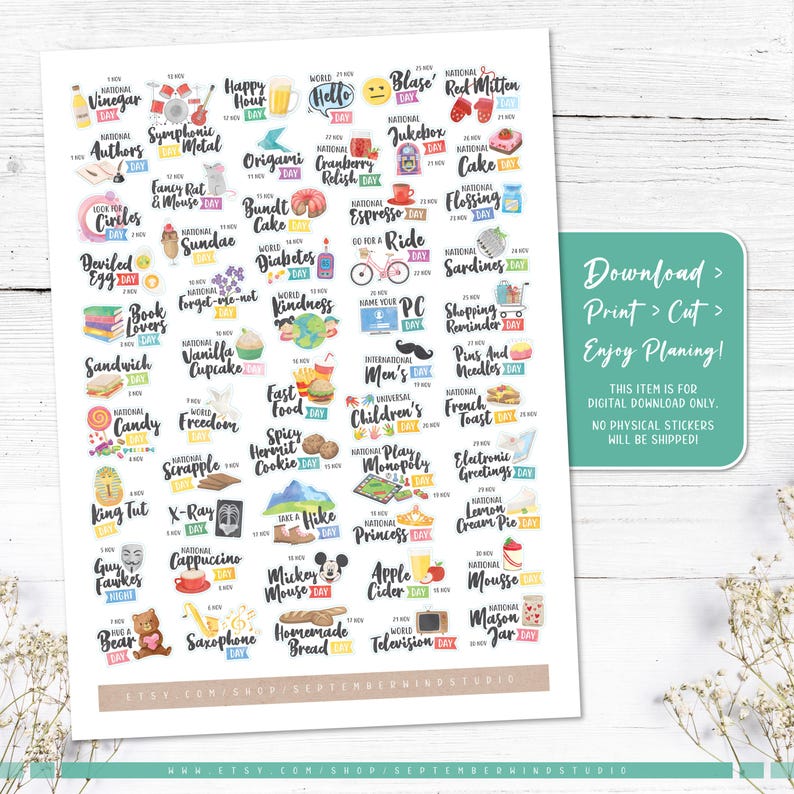 November Wacky Holidays Planner Stickers: Printable & Digital (PDF ...