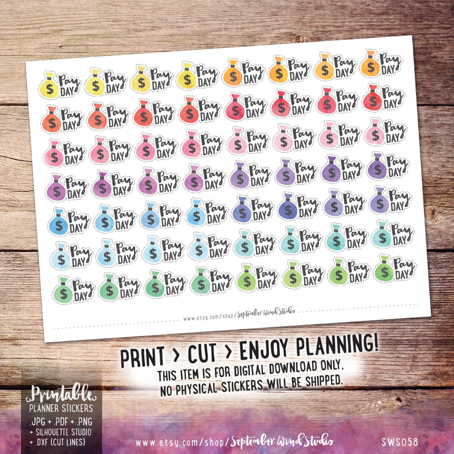 Payday Printable Planner Stickers Watercolor Payday Stickers - Etsy