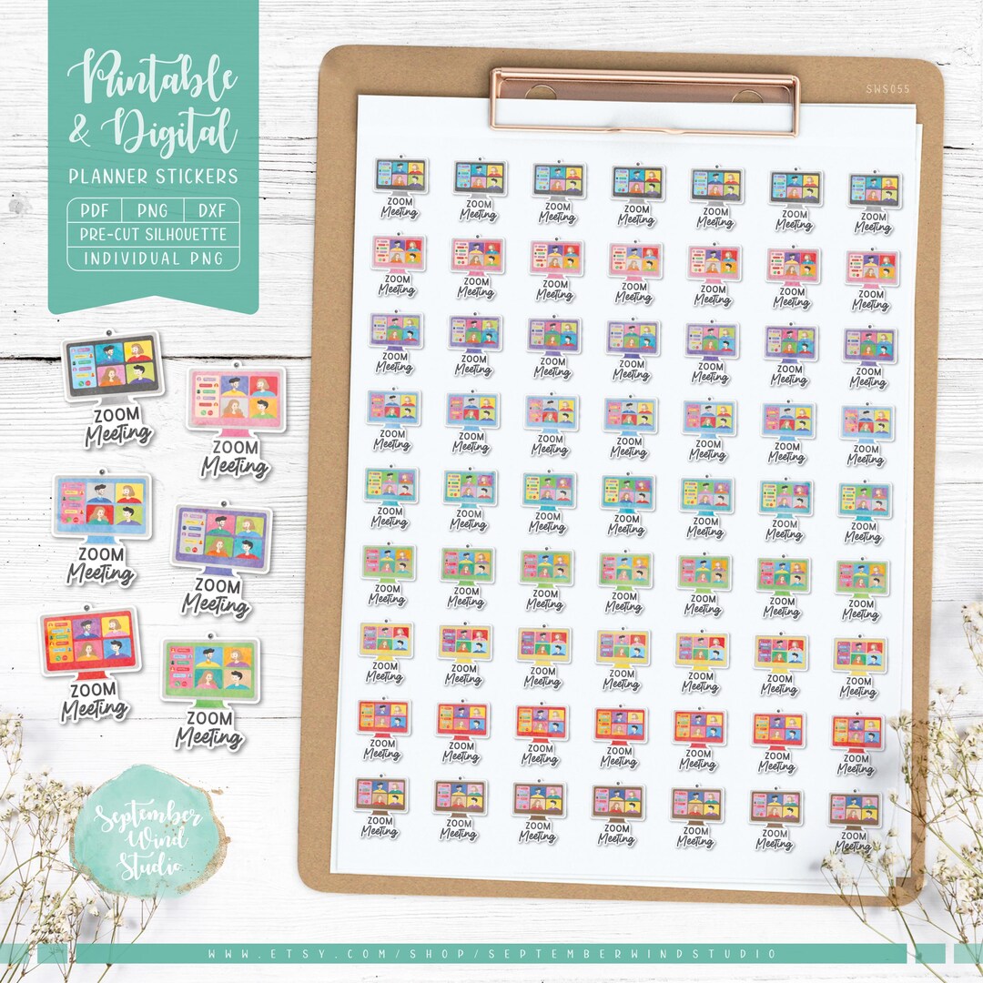 Zoom Meeting Printable Planner Stickers, Online Meeting Digital ...