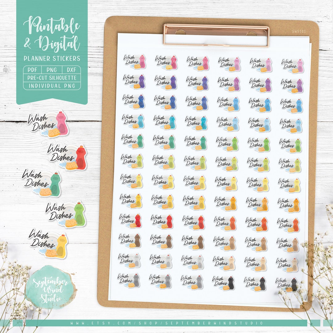 Wash Dishes Printable Planner Stickers, Chores Planner Stickers ...