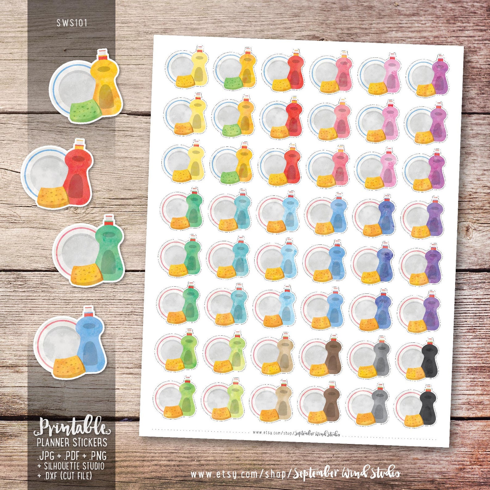 Wash Dishes Printable Planner Stickers Watercolor Wash Dishes - Etsy
