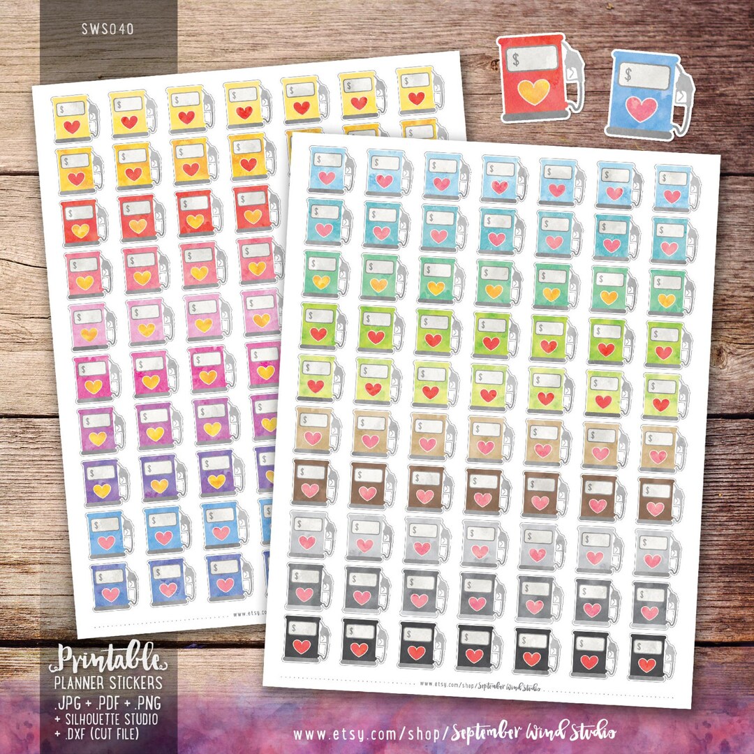 Fuel Printable Planner Stickers, Watercolor Fuel Stickers, Gas Stickers ...