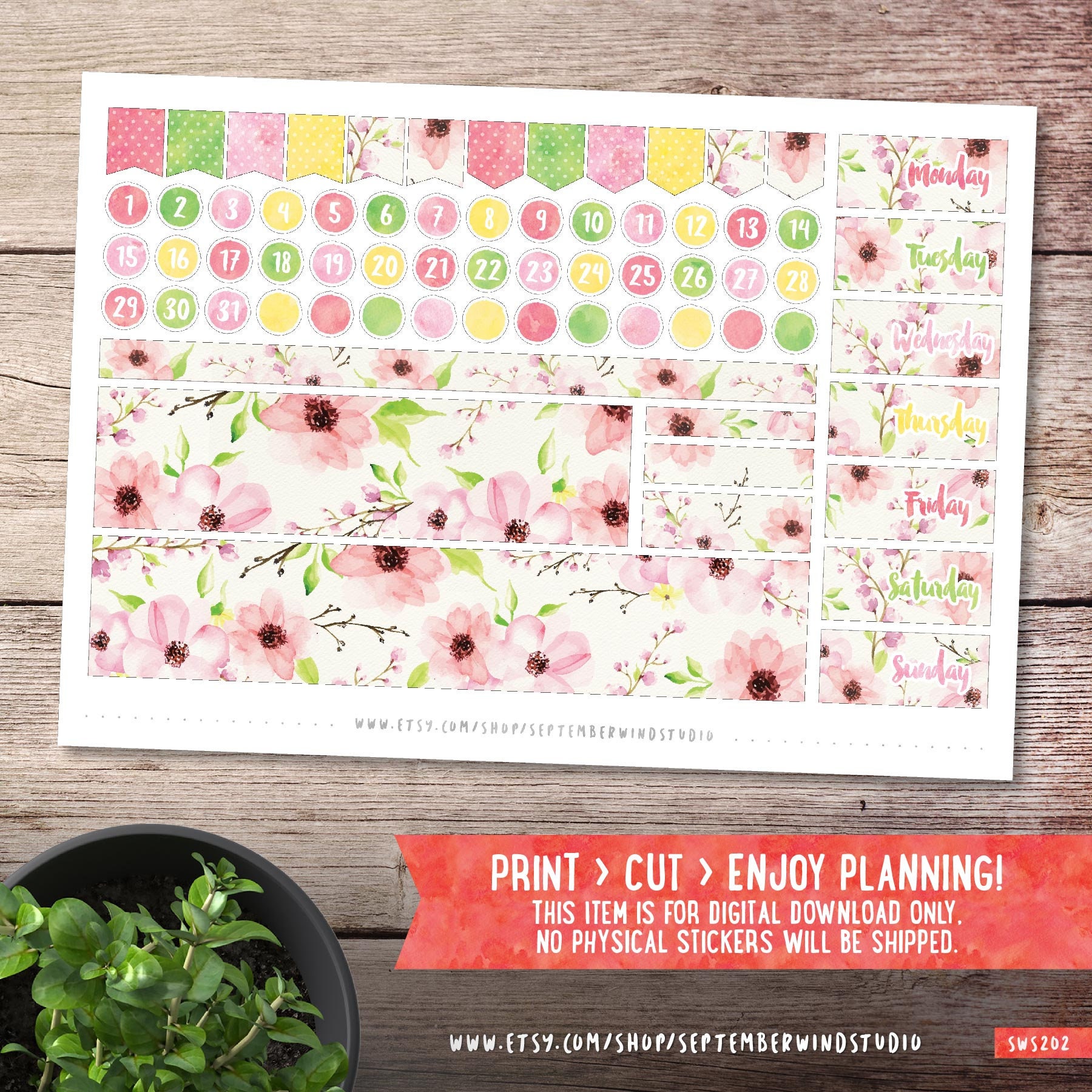 Pink Floral Printable Planner Stickers Floral Weekly Kit - Etsy