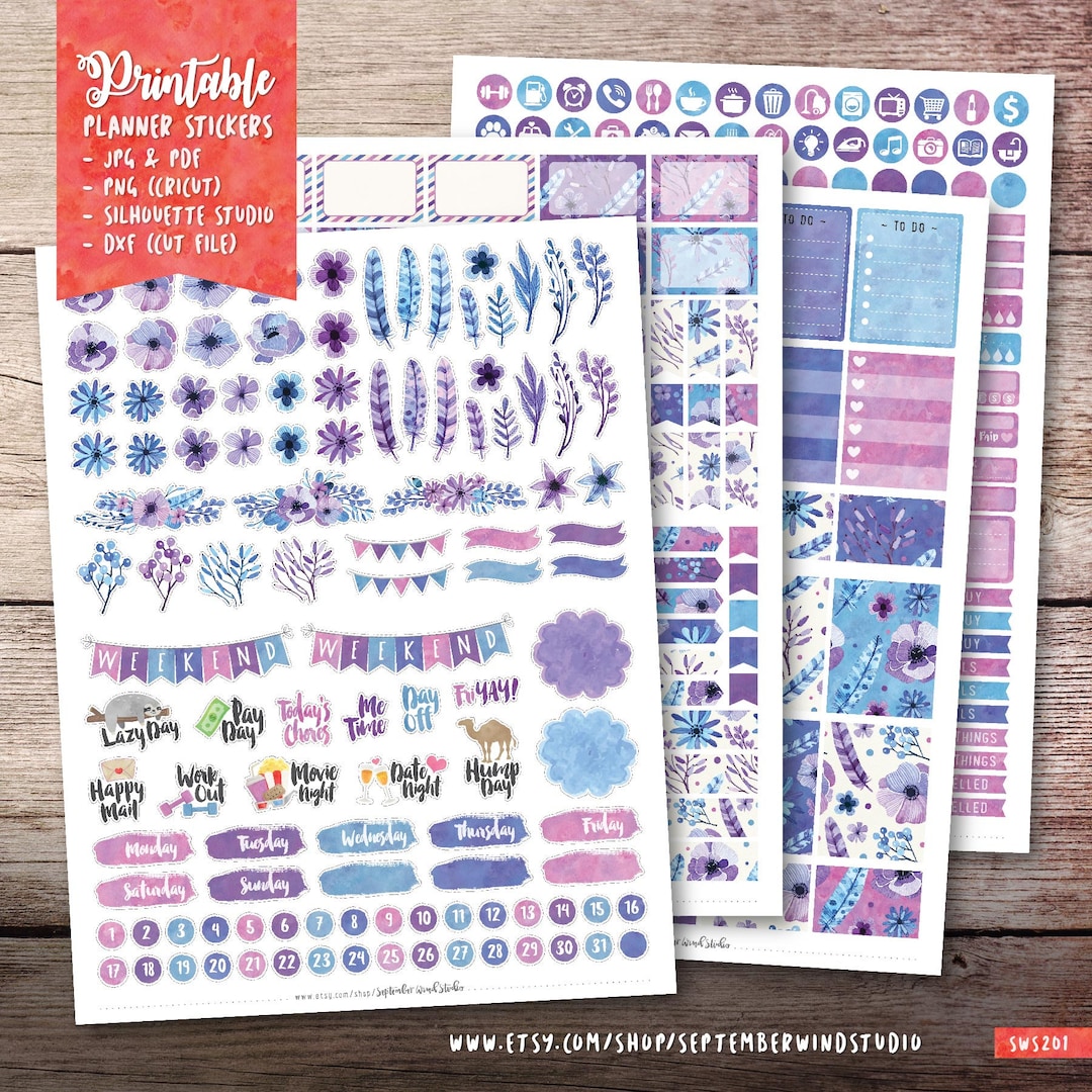 Floral Printable Planner Stickers, Floral Weekly Kit Printable Stickers ...
