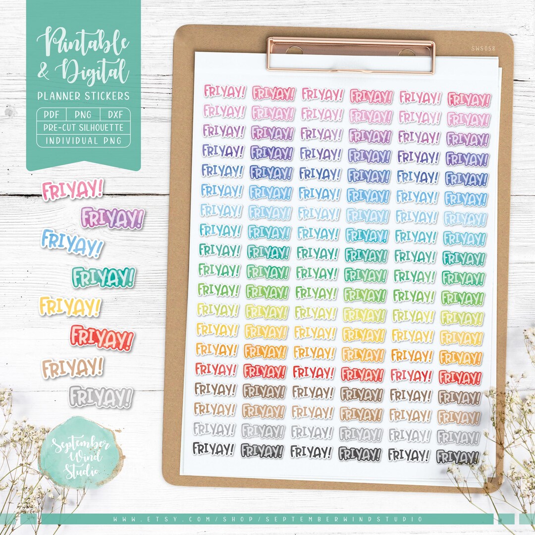 Friyay Printable Planner Stickers, Friyay Digital Stickers, Pre-cropped ...