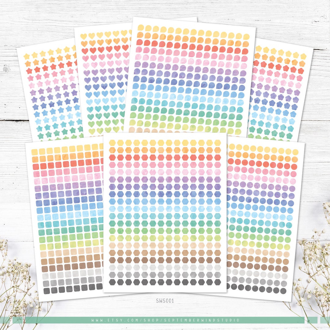 Watercolor Shapes Printable Planner Stickers, Circles Stickers ...