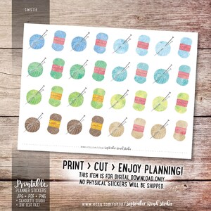 Knitting Printable Planner Stickers, Watercolor Knitting Stickers, Wool ...