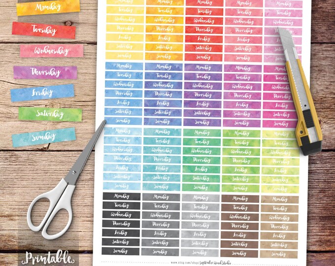 Days of the Week Printable Planner Stickers Date Cover - Etsy