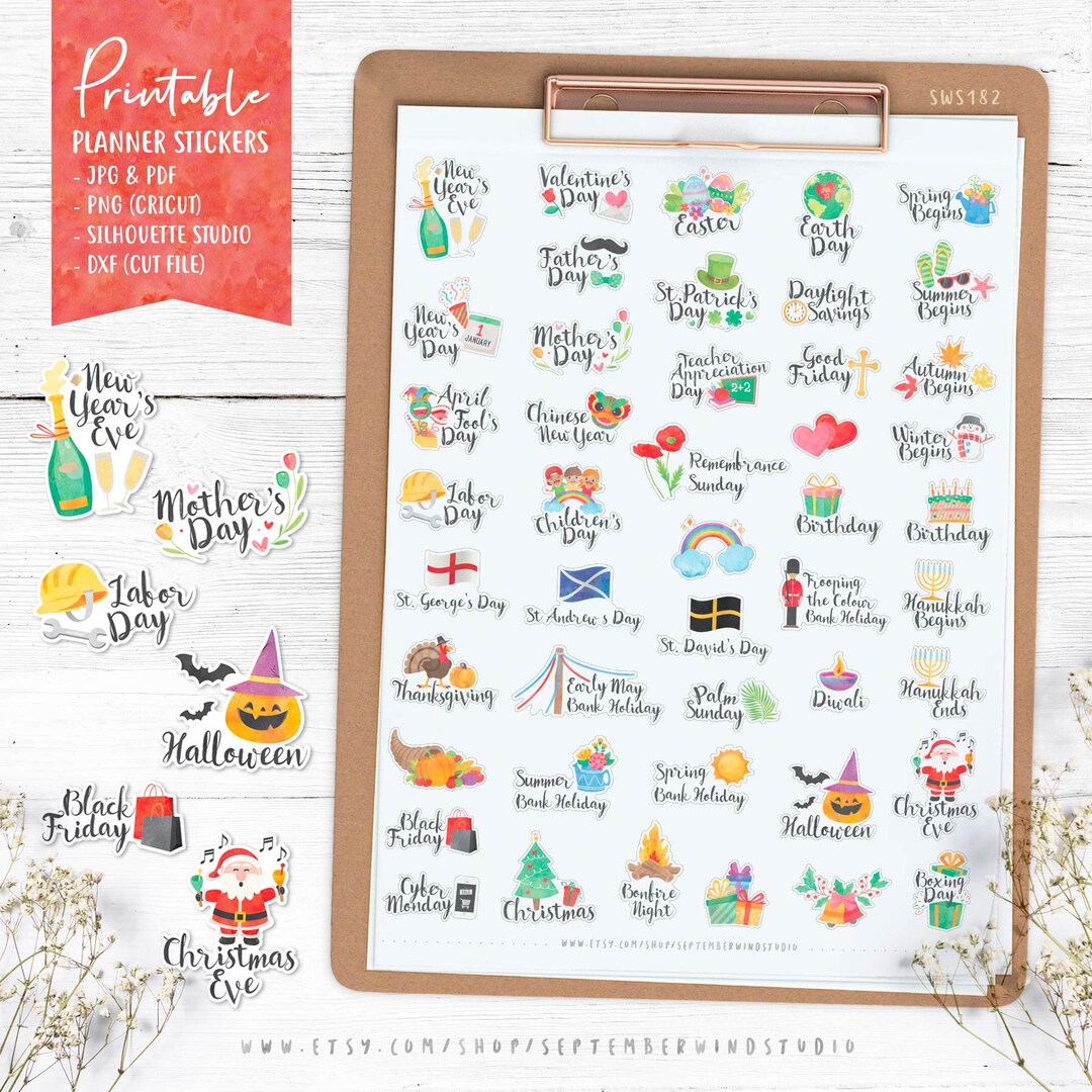UK Holidays Printable Planner Stickers, British Holiday Stickers ...