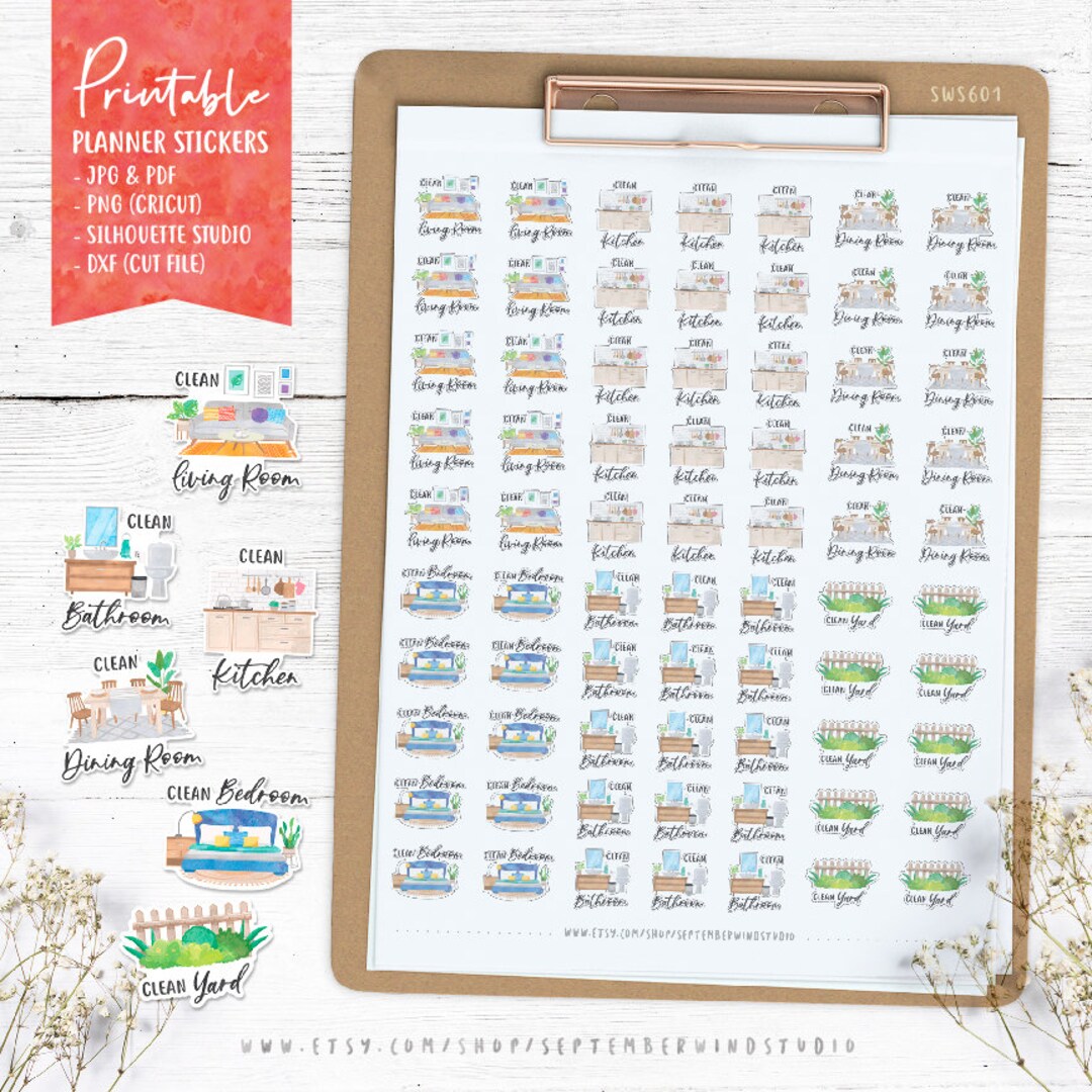 House Cleaning Printable Planner Stickers, House Chores Planner ...