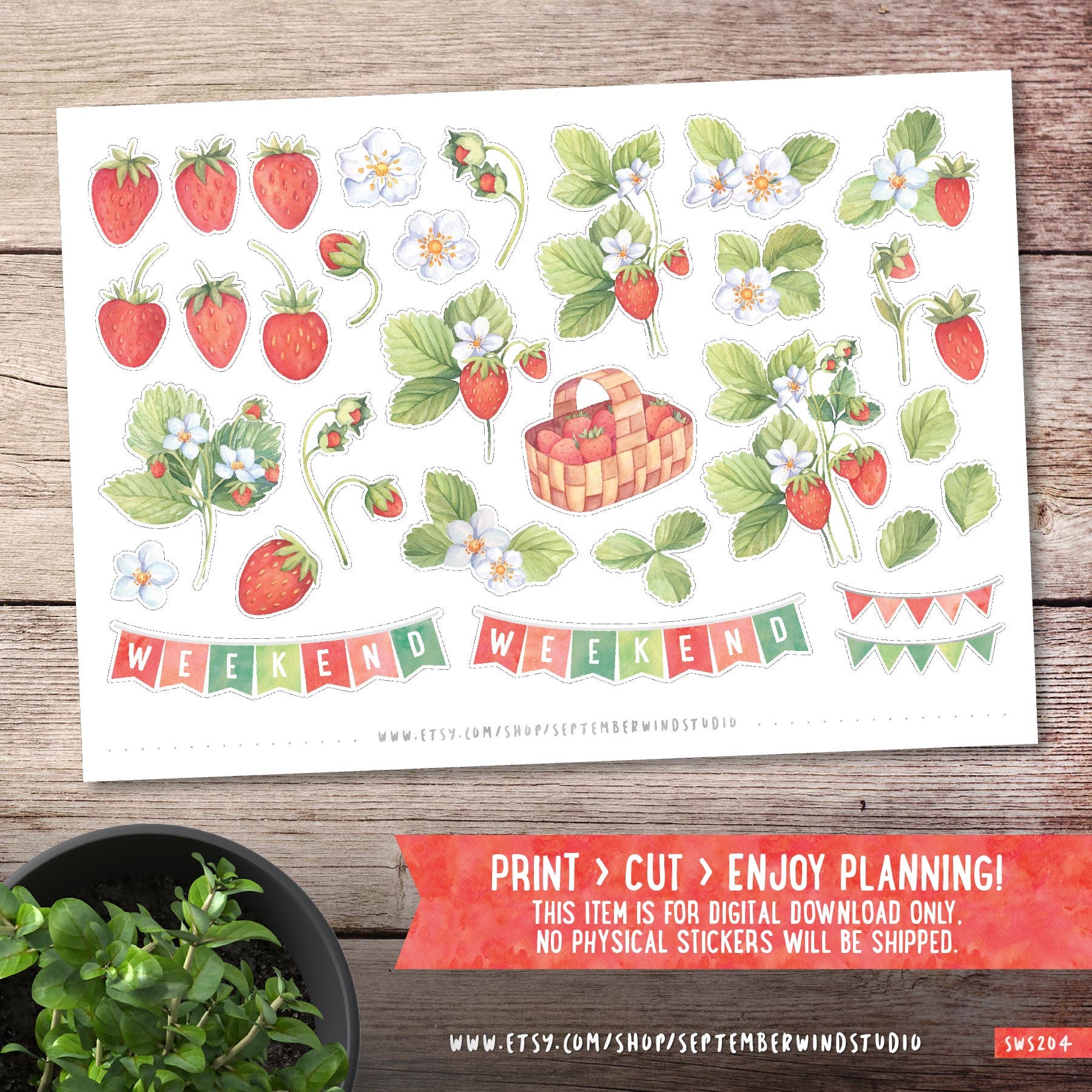 Strawberry Printable Planner Stickers Strawberry Weekly Kit - Etsy