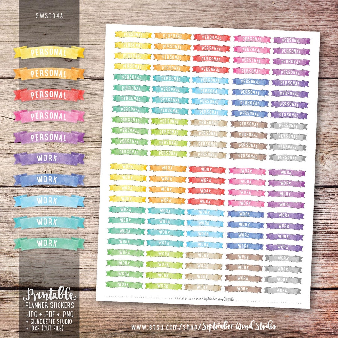 Work & Personal Ribbon Printable Planner Stickers, Erin Condren Planner ...