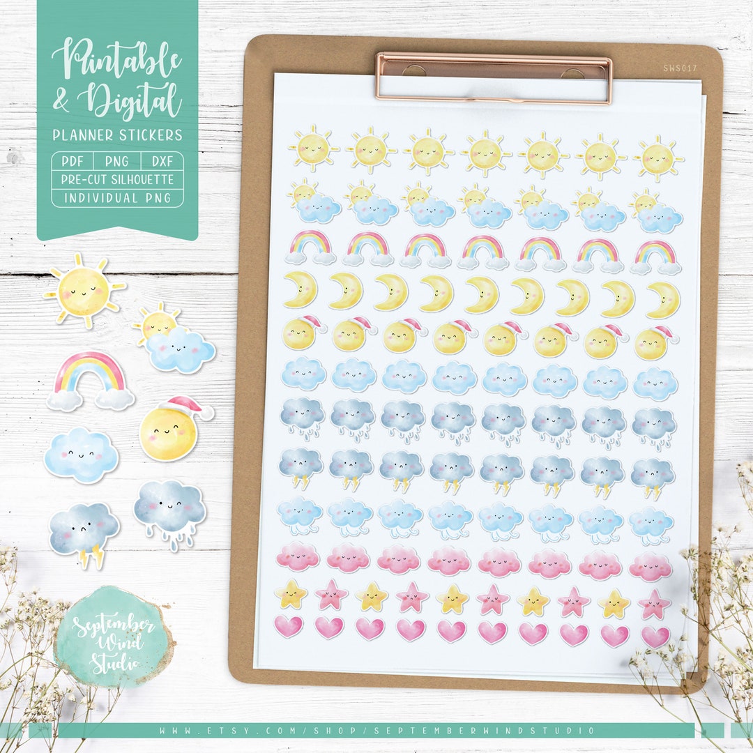 Weather Printable Planner Stickers, Weather Stickers, Weather Digital ...