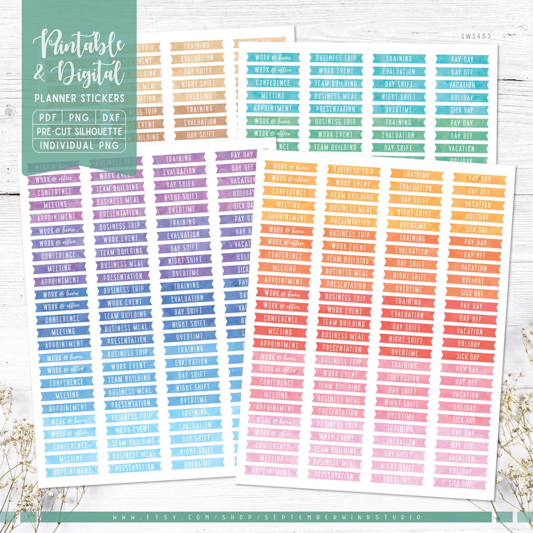 Work Headers Planner Stickers: Printable & Digital (PDF, Cricut ...