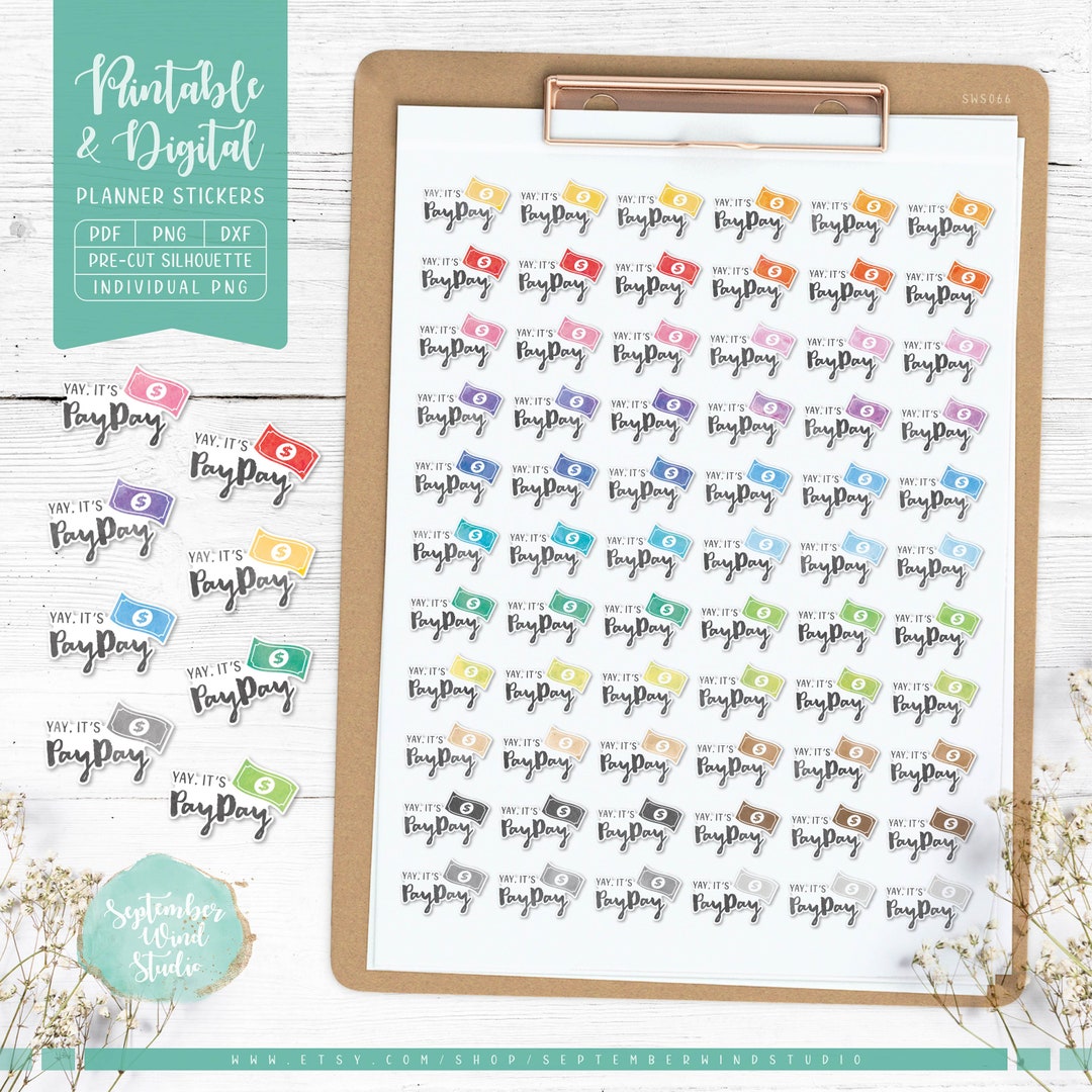 Payday Printable Planner Stickers, Watercolor Payday Stickers, Erin ...