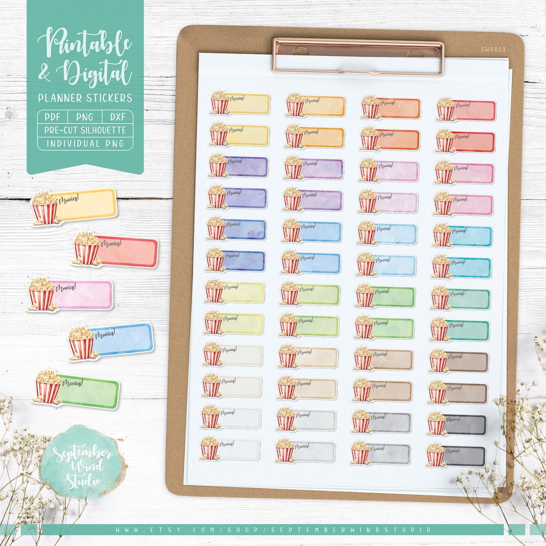 Popcorn Movie Night Planner Stickers: Printable & Digital (PDF) - Etsy