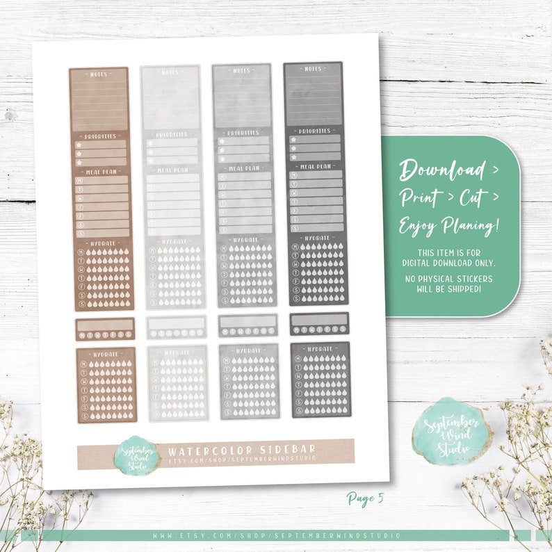 Sidebar Planner Stickers: Printable & Digital (PDF, Cricut, Silhouette ...