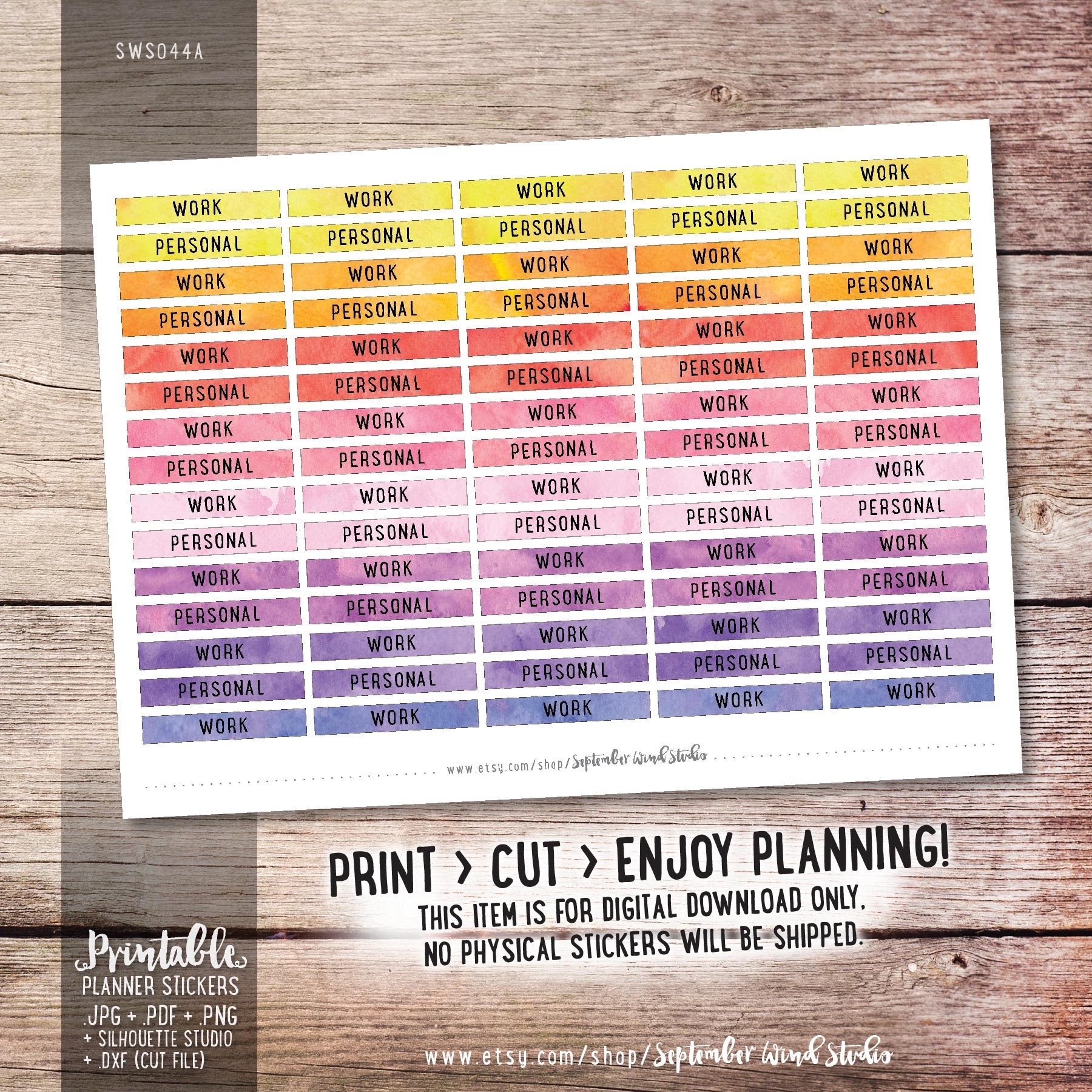 Work & Personal Printable Planner Stickers Watercolor - Etsy