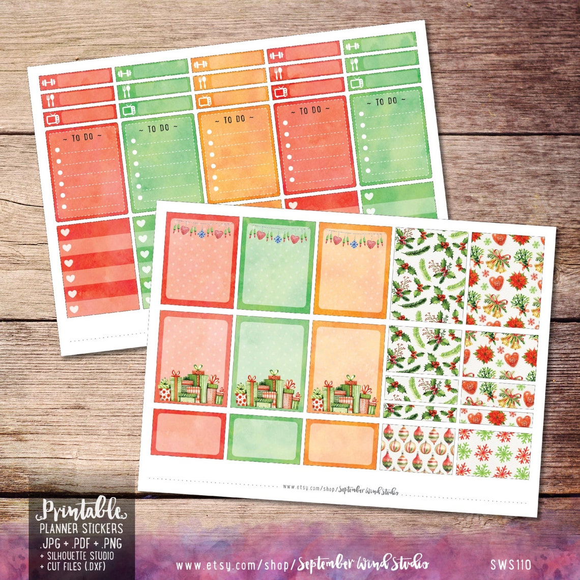 Christmas Printable Planner Stickers Watercolor Christmas | Etsy