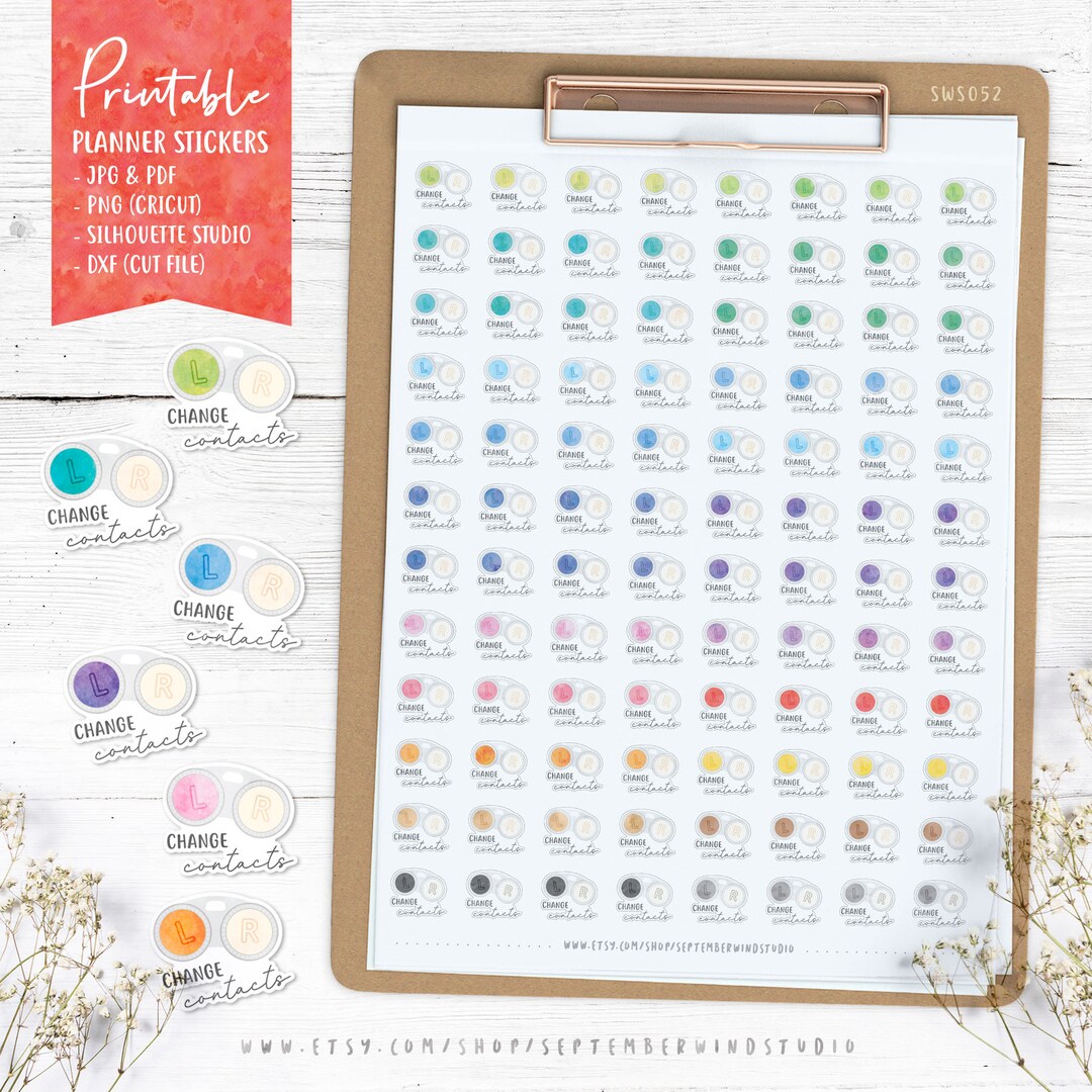Change Contacts Printable Planner Stickers, Contact Lenses Stickers ...