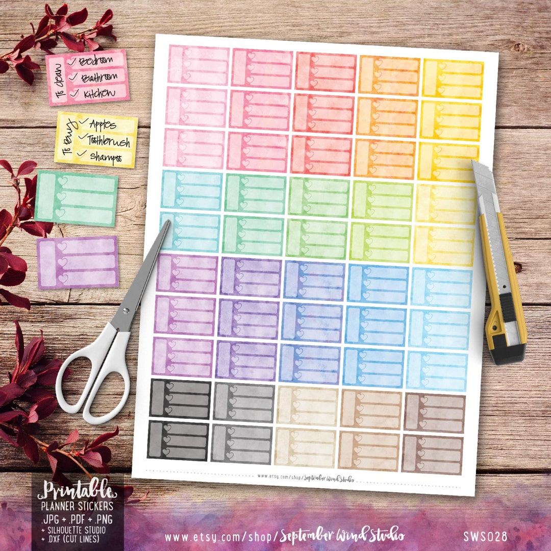 Watercolor Blank Checklist Printable Planner Stickers, to Do Stickers ...