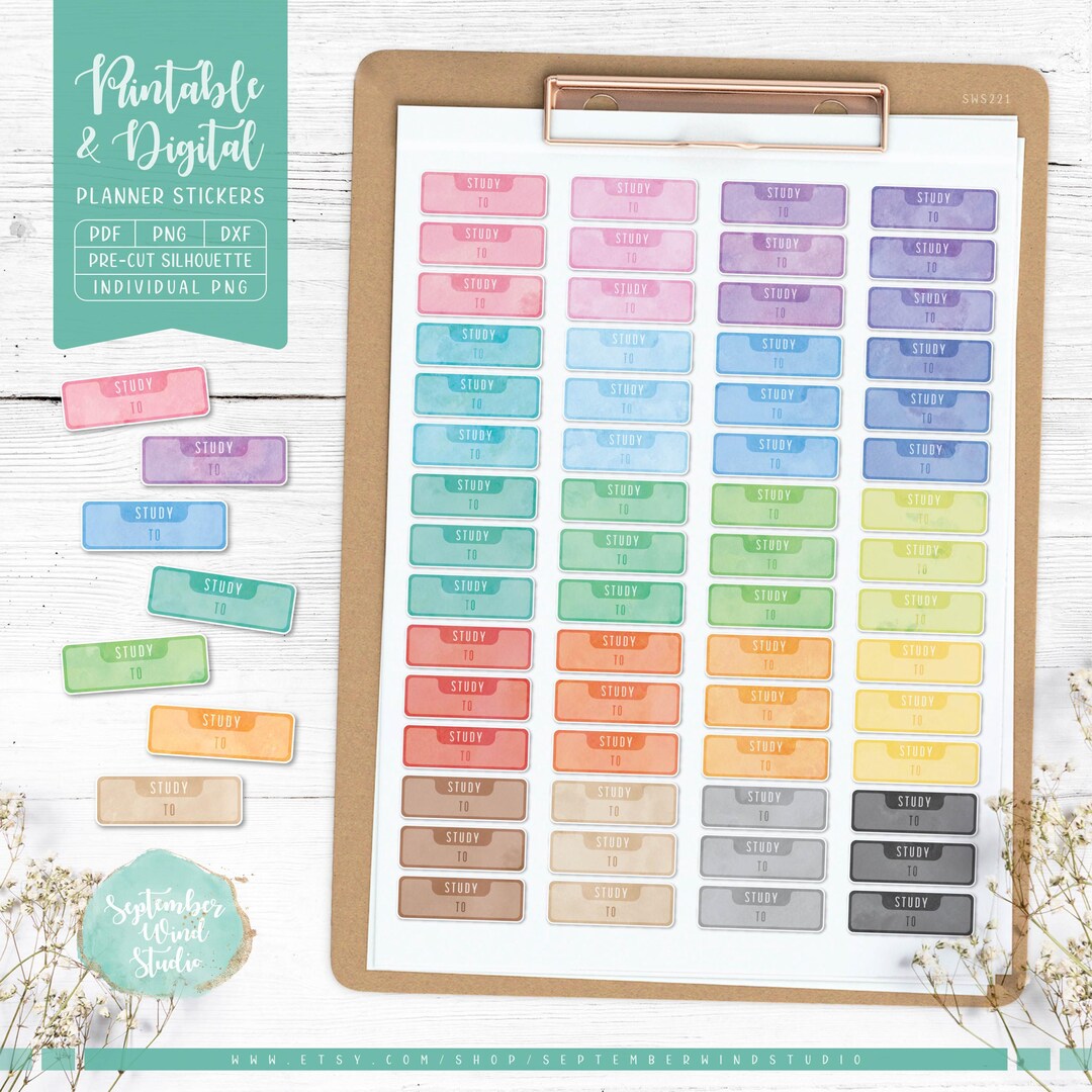 Study Time Printable Planner Stickers, Study Digital Stickers, Pre ...