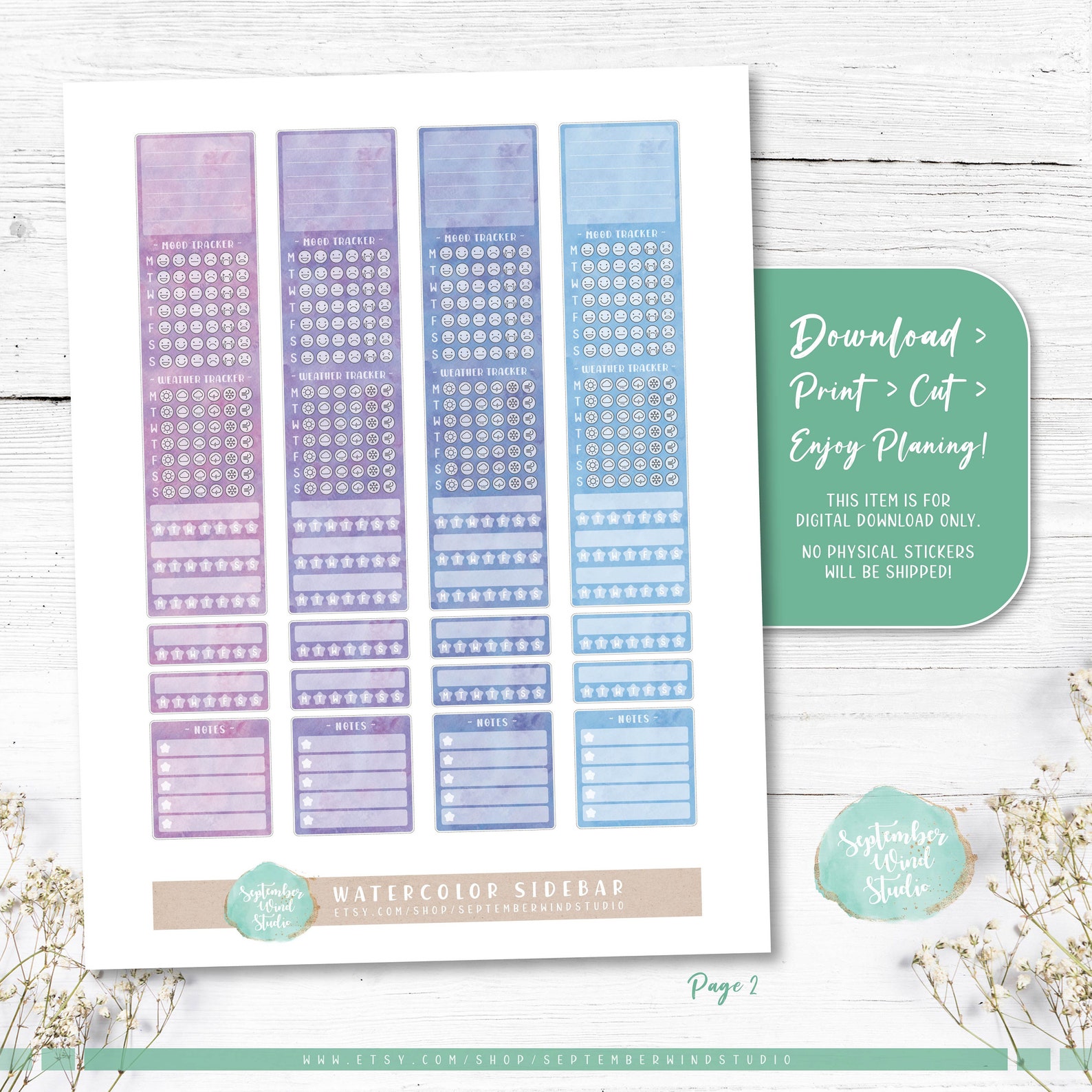 Sidebar Planner Stickers: Printable & Digital (PDF, Cricut, Silhouette ...